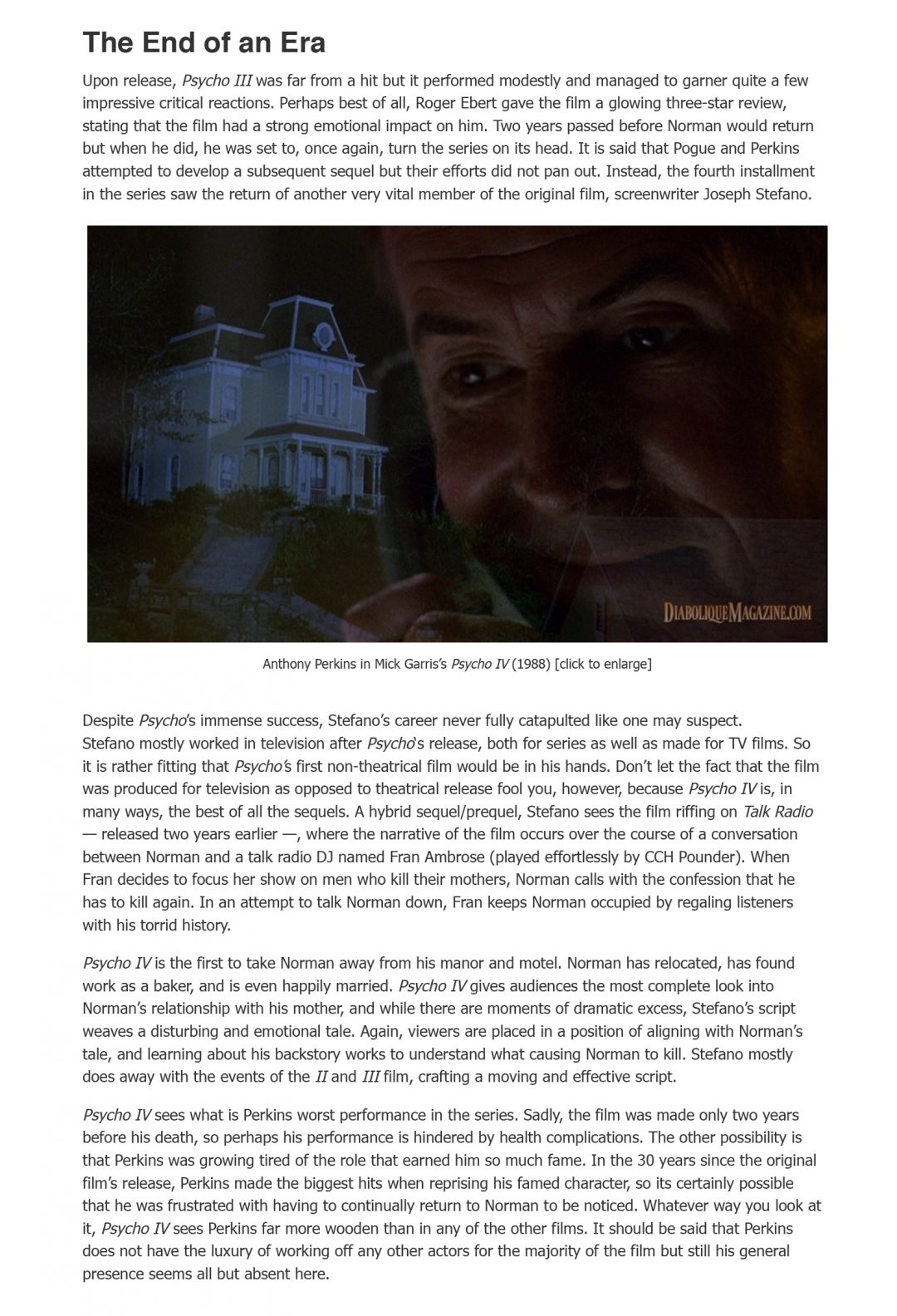 Psycho IV: The Beginning: 1990 [Diabolique Magazine 2/2016] | CCH Pounder